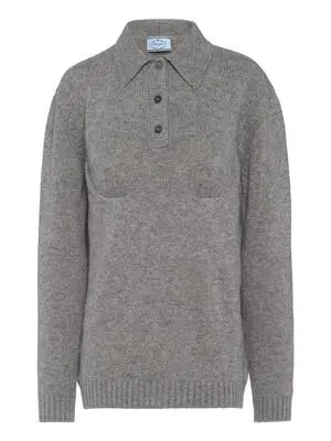 Prada Bra-detailed Cashmere Polo Sweater - Grey