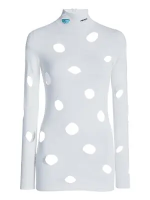 Prada Distressed Jersey Turtleneck Top Neutral