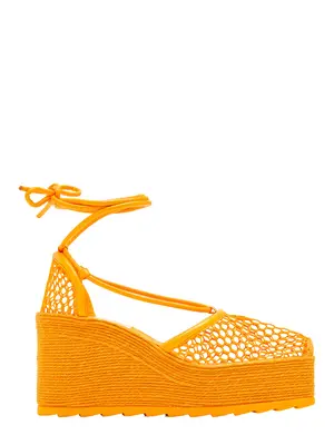 Bottega Veneta Lace-Up Wedge Espadrilles Orange