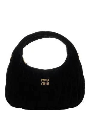 Miu Miu Miu Miu Wander Quilted Velvet Hobo Bag Black