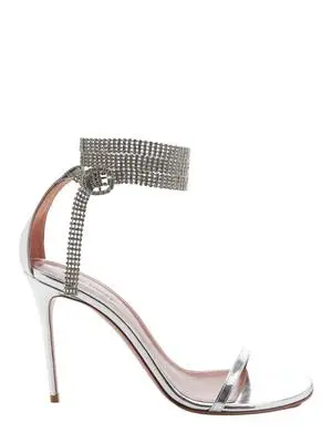 Amina Muaddi Giorgia Crystal Embellished Metallic Patent Leather Sandals - Silver