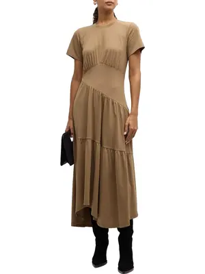 FRAME FRAME Short-Sleeve Gathered Maxi Dress Earth