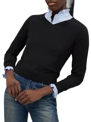 NILI LOTAN Janah V-neck Cropped Sweater - Black
