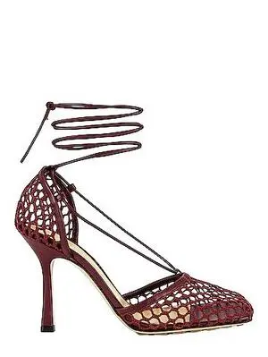 Bottega Veneta Web Stretch Lace Up Sandals - Cherry