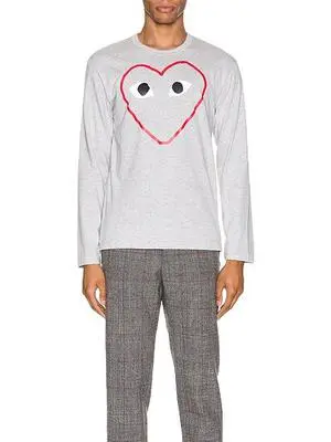 Play Comme Des Garcon Heart Logo Long Sleeve Tee - Grey