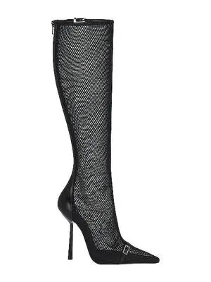 Saint Laurent Oxalis Mesh And Leather High Heel Boots - Nero