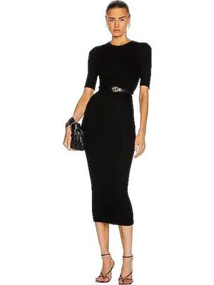 Enza Costa Silk Rib Half Sleeve Crew Midi Dress - Black