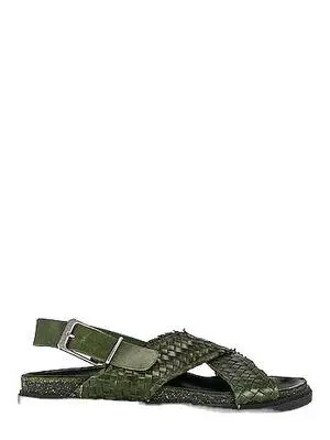 THE ROW Woven Leather Buckle Sandal - Dark Green