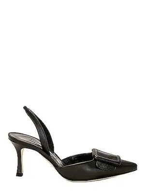 Manolo Blahnik Maysli 70 Nappa Slingback With Oversized Buckle - Black