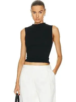 Enza Costa Silk Sweater Knit Sleeveless Mockneck Top - Black