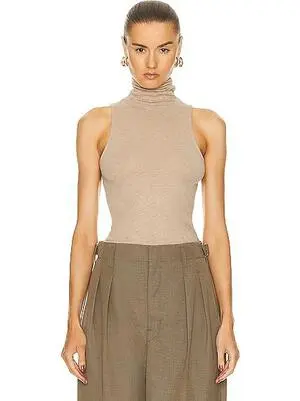 Enza Costa Cashmere Halter Turtleneck Top - Khaki
