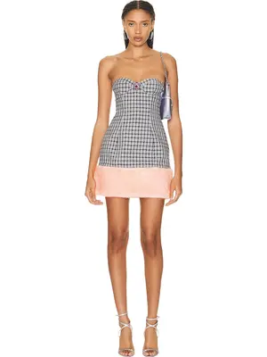 AREA AREA Faux Fur Trim Strapless Mini Dress Lilac Multi