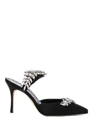 Manolo Blahnik Manolo Blahnik Satin Lurum 90 Crystal Embellished Stiletto Heels Black