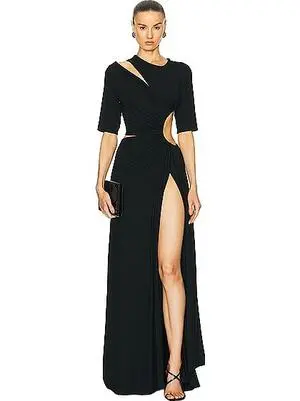 SID NEIGUM Gathered Slit Maxi Dress - Black