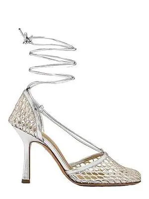 Bottega Veneta Stretch Metallic Leather Sandals - Silver