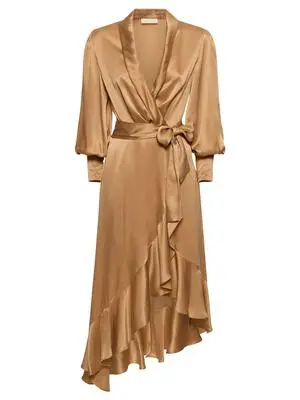 Zimmermann ZIMMERMANN Silk Midi Wrap Dress Beige