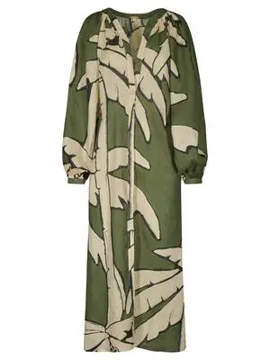 Johanna Ortiz Printed Linen Midi Dress - Green
