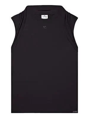 COURREGES Cotton Tank Top With Draped Detail - Black