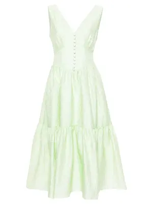SELF-PORTRAIT Brocade-effect Tiered Midi Dress - Green