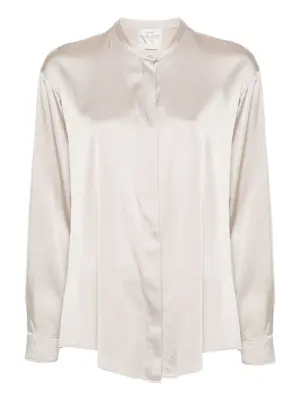 FORTE_FORTE Band-collar Satin Shirt - Neutrals