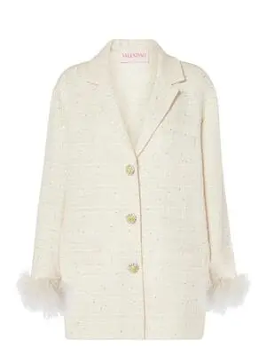 Valentino Garavani Mossi Feather-trimmed Tweed Jacket - White