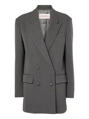 Valentino Garavani Wool Gabardine Double Breasted Blazer - Grey