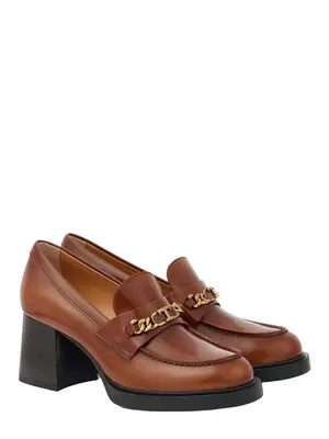 TOD'S Patent Leather Loafer Pumps - Brown
