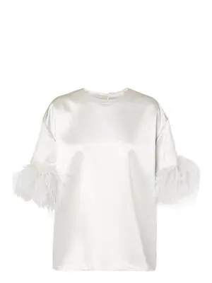 Valentino Garavani Feather-trimmed Silk Satin Top - White