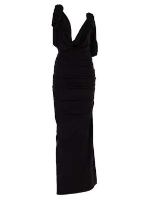 Attico Ruched Draped Jersey Gown - Black