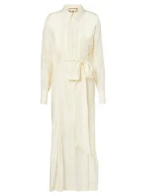 Plan C Belted Silk Shirt Dress - White