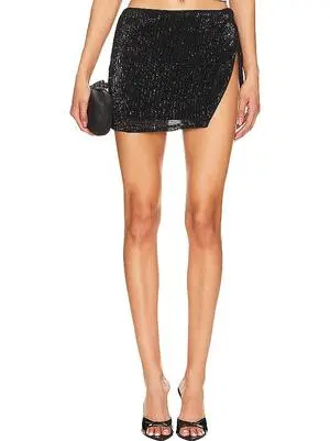 LOVERS AND FRIENDS Sequin Mini Skirt With Side Slit - Black