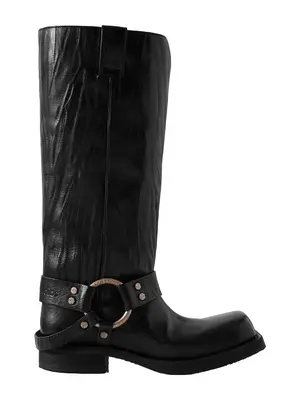 Acne Studios Embellished Crinkled-leather Knee Boots - Black