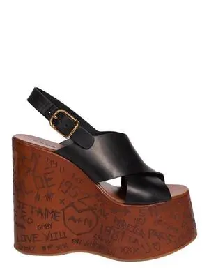 Chloé Maxime 140mm Leather Wedge Sandals - Black