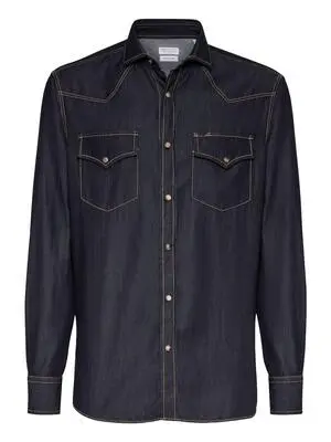 Brunello Cucinelli Denim Cotton Shirt - Grey