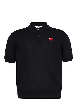 Play Comme Des Garcon Logo-patch Short-sleeve Wool Polo Shirt - Black