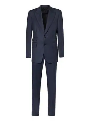 TOM FORD Shelton-fit Single-breasted Sharkskin Wool Suit - Dark Blue