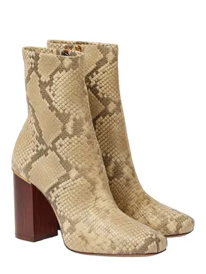 Chloé Ambre Snake-effect Leather Ankle Boots - Beige