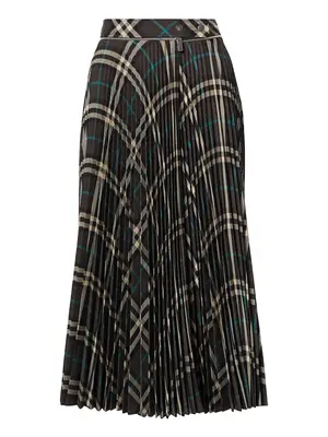 Burberry Pleated Checked Midi Skirt - Green