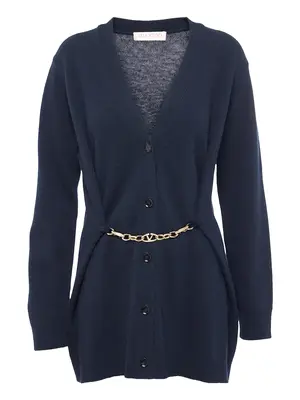 Valentino Garavani Chain-detail Virgin Wool Cardigan - Blue