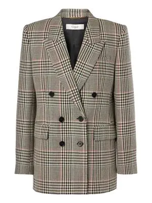 CHLOÉ Chloé Double-Breasted Checked Wool Blazer