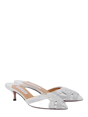 AQUAZZURA Felix 50 Leather Mules - Silver