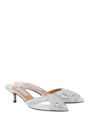 AQUAZZURA Felix 50 Leather Mules - Silver