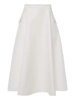 Valentino Garavani Vgold Cotton Gabardine Midi Skirt - White