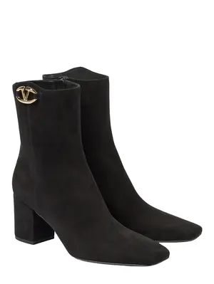 Valentino Garavani Vlogo The Bold Edition Suede Booties - Black