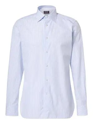 Zegna Striped Cotton Oxford Shirt White