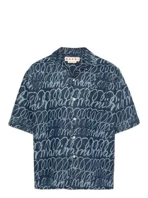 Marni Echoes-print Denim Shirt - Blue
