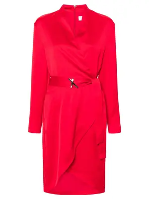 GENNY Belted Wrap Midi Dress - Red