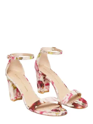 STUART WEITZMAN 70mm Floral Print Jacquard Sandals - Red