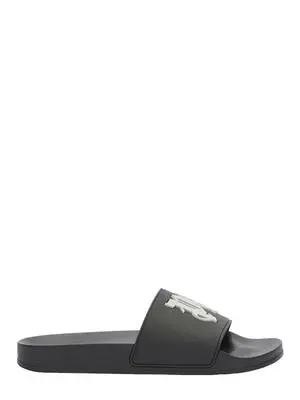 Palm Angels Pa Monogram Pool Slides - Black/light Grey
