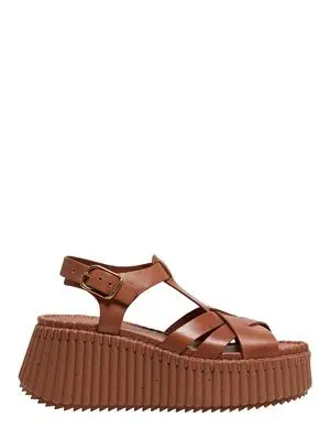 Chloé Nama Leather T-strap Platform Sandals - Ginger Brown